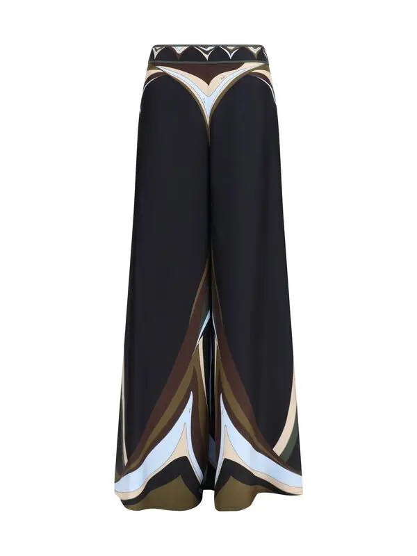 Emilio Pucci Silk Printed Palazzo Pants - Black
