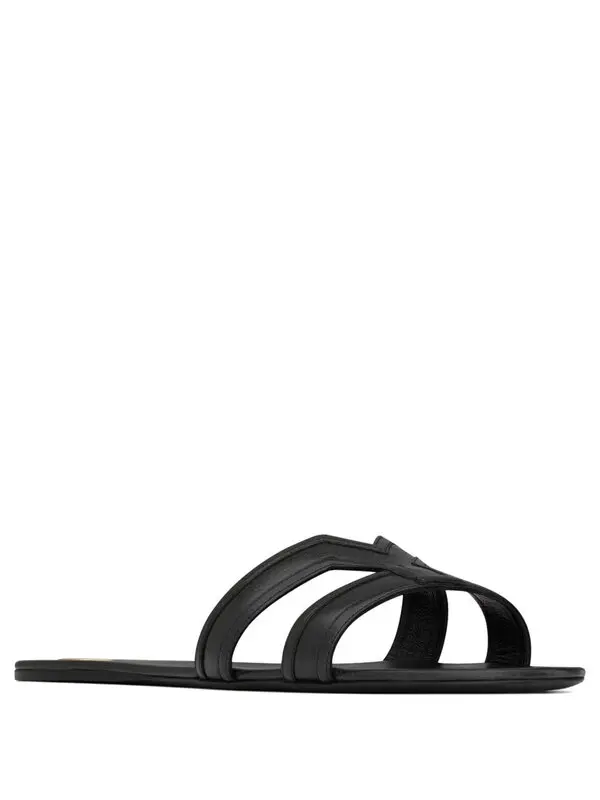 Saint Laurent Mabrouka Smooth Leather Slides - Black