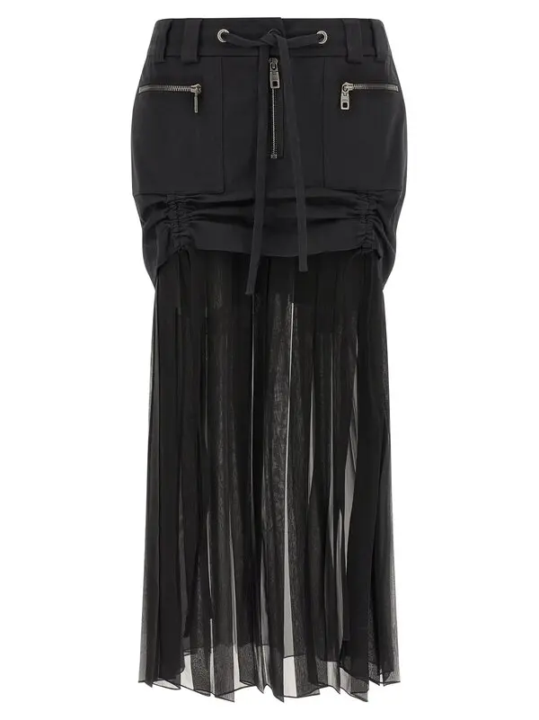 Dolce & Gabbana Twill And Chiffon Midi Skirt - Black