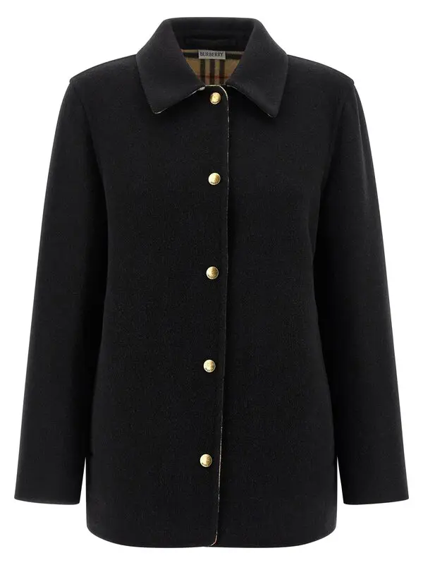 Burberry Double Face Wool Twill Jacket With Check Lining - Black