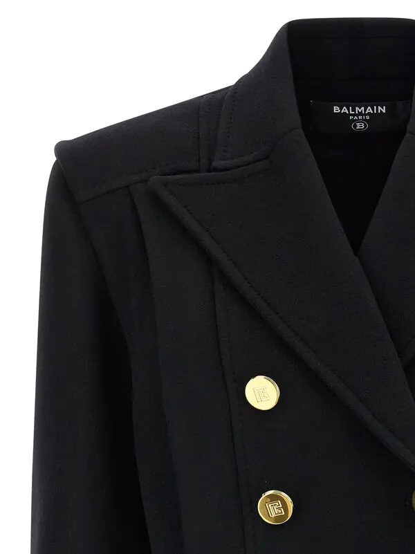 Balmain Double-breasted Peak Lapel Wool Blend Coat