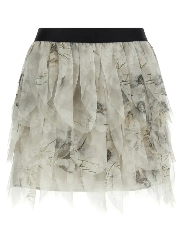 Max Mara Mxstalco" Printed Silk Organza Mini Skirt - Gray