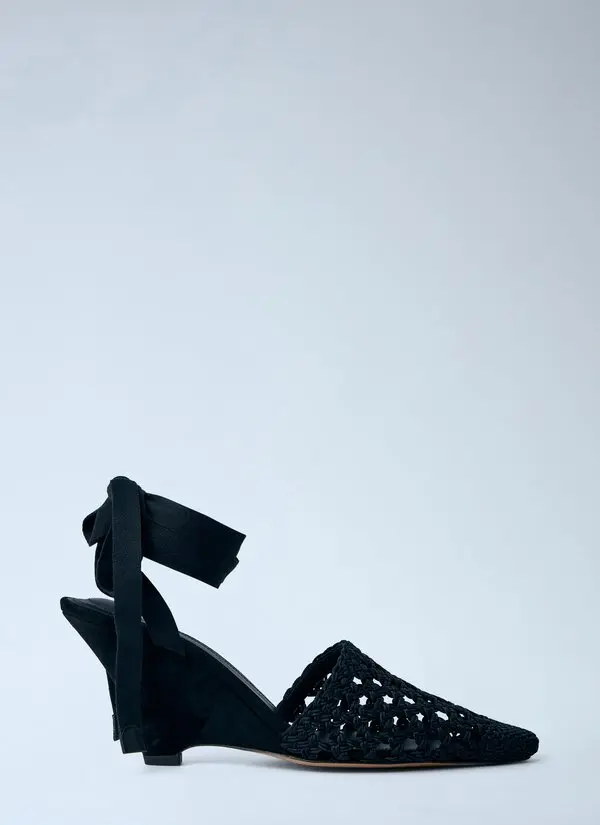 Jacquemus Woven Wedge Sandals With Tie Fastening - Black