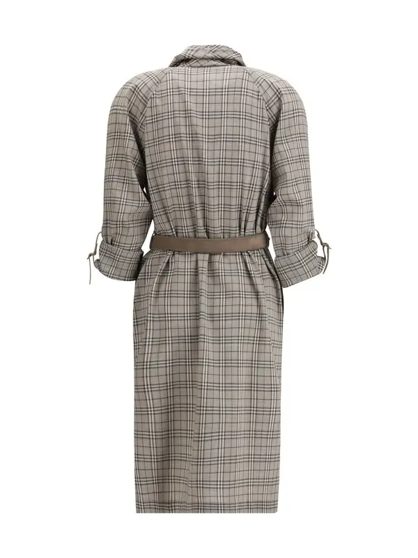 Burberry Wool Check Dress With Shawl Collar And Belted Waist