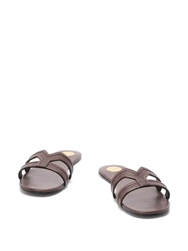 Saint Laurent Mabrouka Smooth Leather Slides - Brown