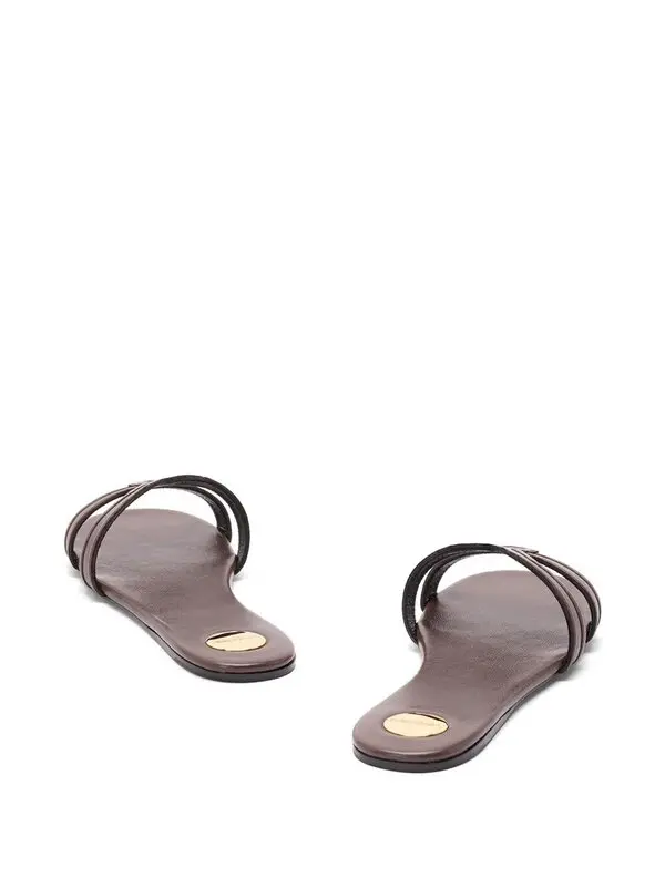 Saint Laurent Mabrouka Smooth Leather Slides - Brown