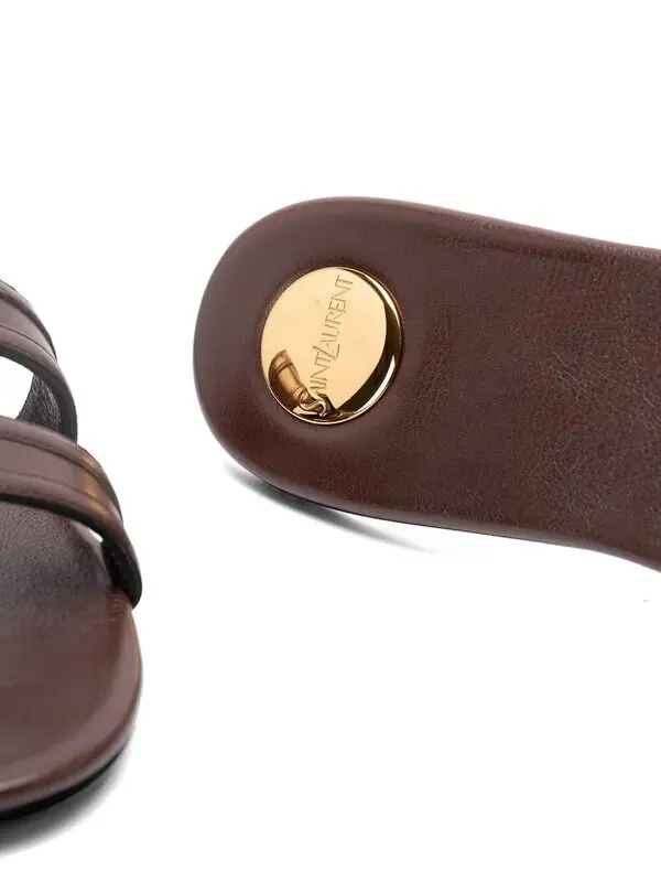 Saint Laurent Mabrouka Smooth Leather Slides - Brown