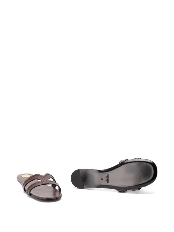 Saint Laurent Mabrouka Smooth Leather Slides - Brown