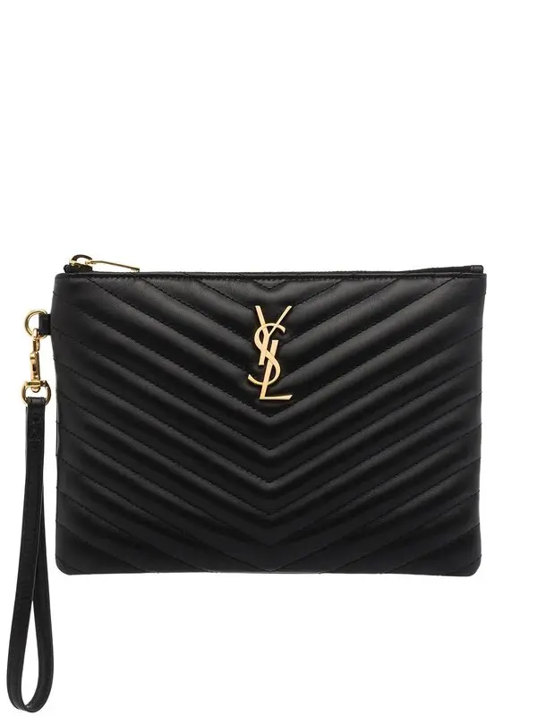 Saint Laurent Leather Matelassé Cassandre Pouch - Black