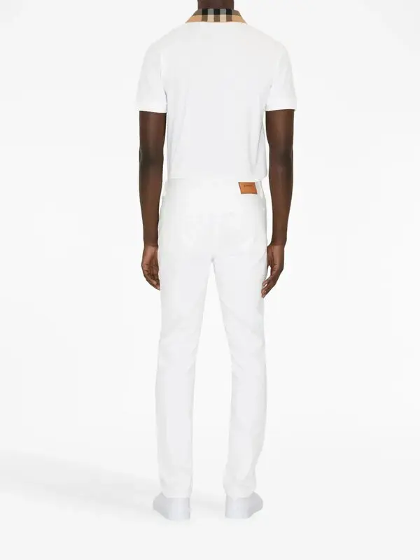 Burberry Slim Fit Check Collar Cotton Polo Shirt - White