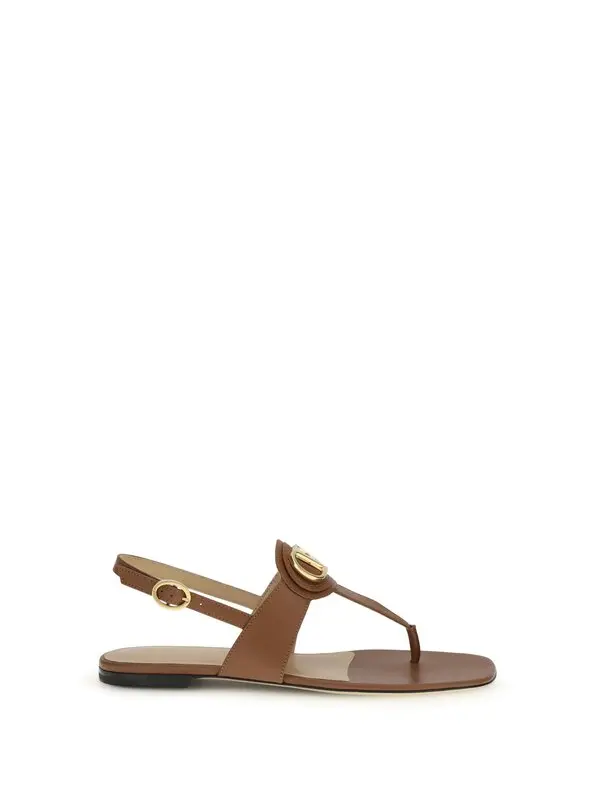 Valentino Garavani Leather Thong Sandals With Vlogo Signature - Brown