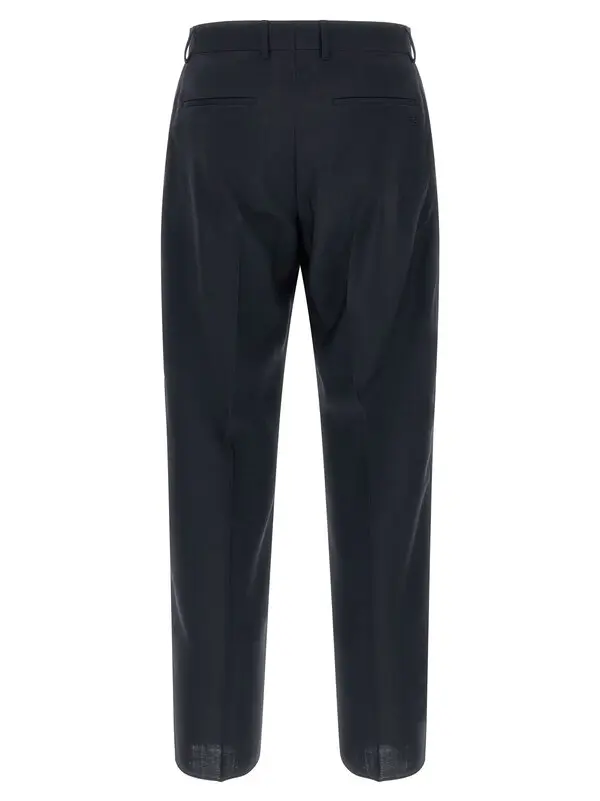 Fendi Tailored Wool Canvas Trousers With Ff Selleria Embroidery - Blue