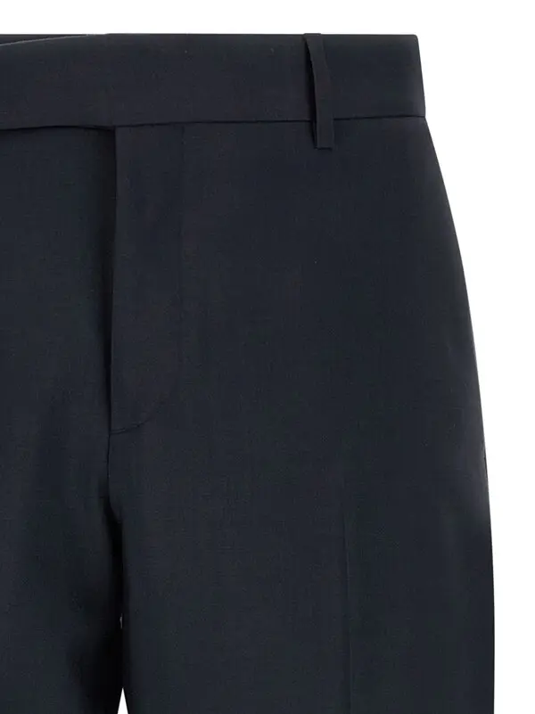 Fendi Tailored Wool Canvas Trousers With Ff Selleria Embroidery - Blue
