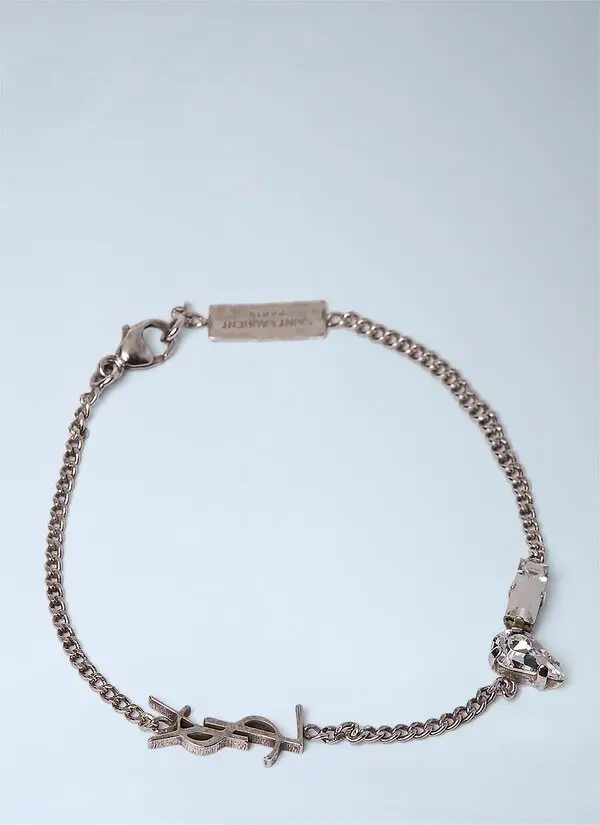 Saint Laurent Cassandre Charm Bracelet With Crystal Embellishments - Silver