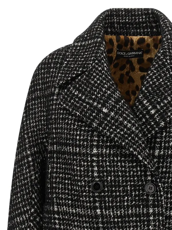 Dolce & Gabbana Houndstooth Patterned Virgin Wool Blend Short Coat