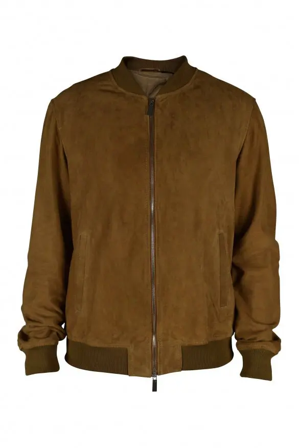 BILLIONAIRE Suede Bomber Jacket With Silver Coat Of Arms