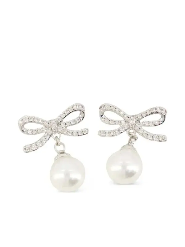 SELF-PORTRAIT Bow Drop Earrings With Pearl Detail - Silver