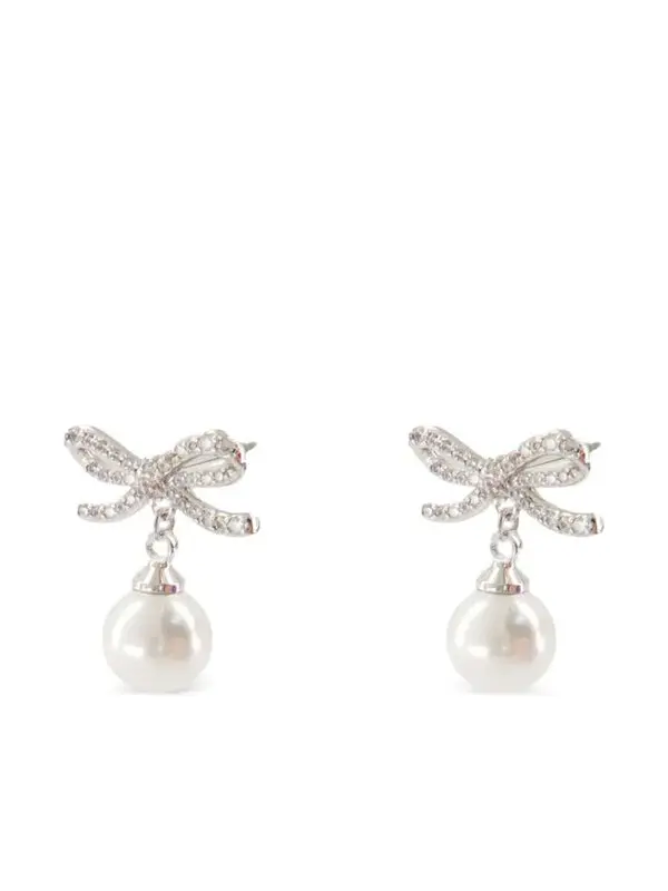 SELF-PORTRAIT Bow Drop Earrings With Pearl Detail
