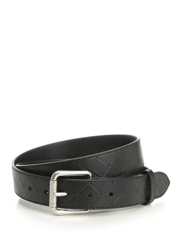 Bottega Veneta Intrecciato Stamp Leather Belt - Black