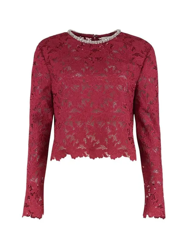SELF-PORTRAIT Crystal Embellished Lace Top