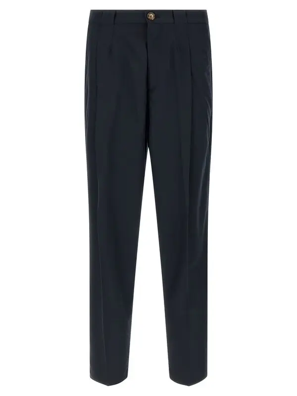 Brunello Cucinelli Cotton Pleated Chinos - Blue