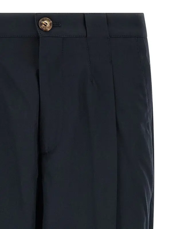 Brunello Cucinelli Cotton Pleated Chinos - Blue