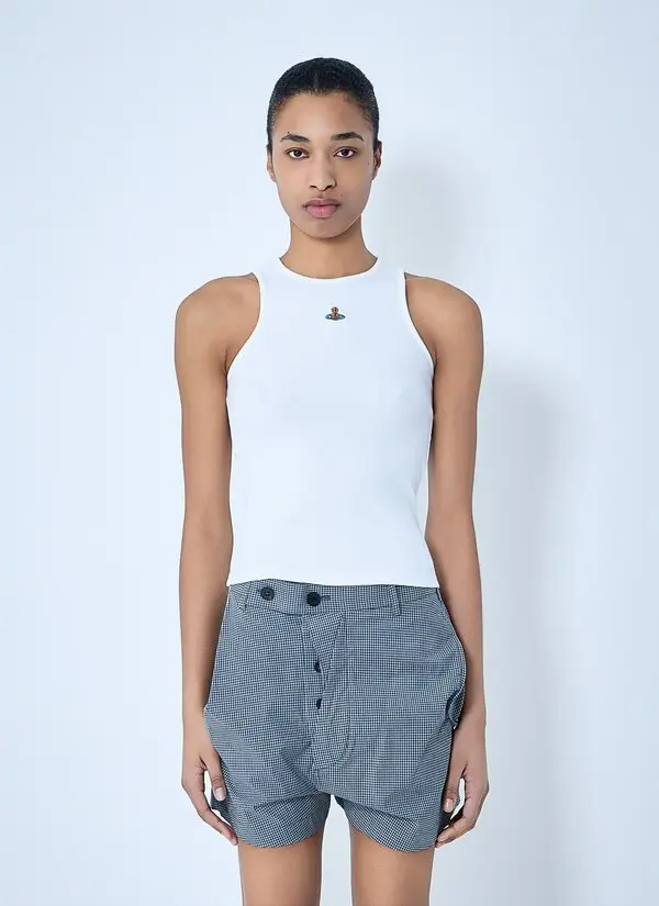 VIVIENNE WESTWOOD Ribbed Tank Top With Embroidered Logo - White