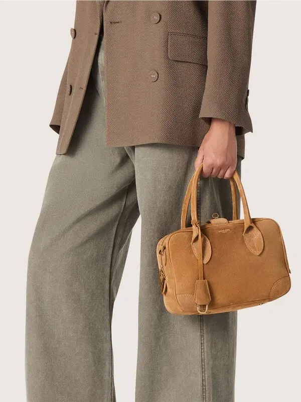 GOLDEN GOOSE Suede Top Handle Bag With Gold Details - Brown
