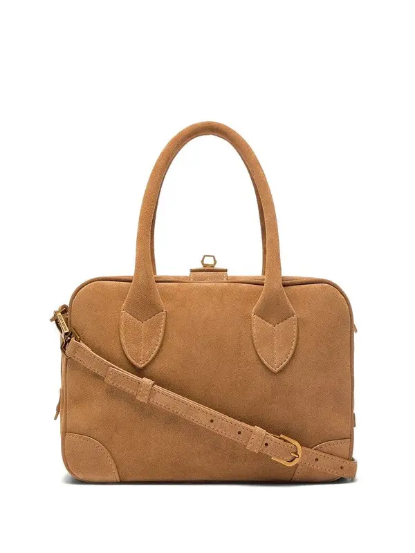 GOLDEN GOOSE Suede Top Handle Bag With Gold Details - Brown