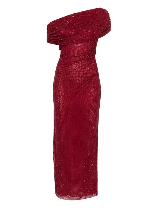 SELF-PORTRAIT Draped Embellished Midi Dress - Red
