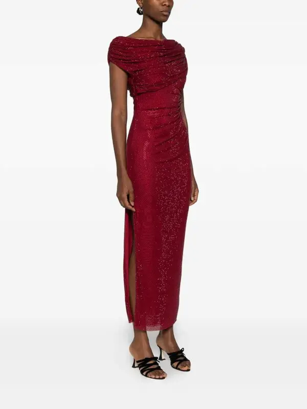SELF-PORTRAIT Draped Embellished Midi Dress - Red