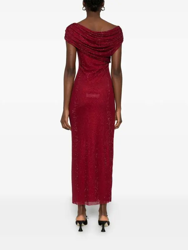 SELF-PORTRAIT Draped Embellished Midi Dress - Red