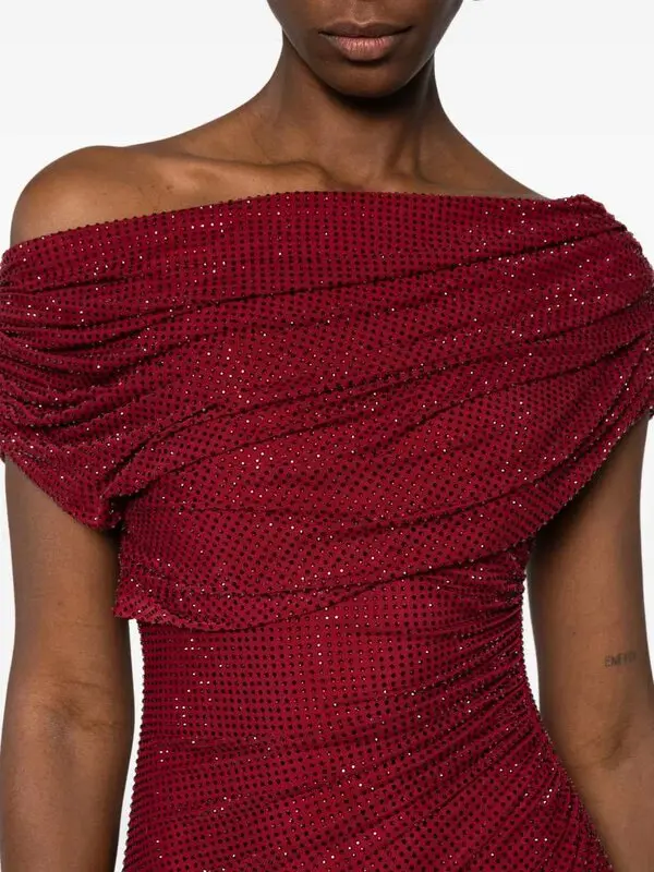 SELF-PORTRAIT Draped Embellished Midi Dress - Red