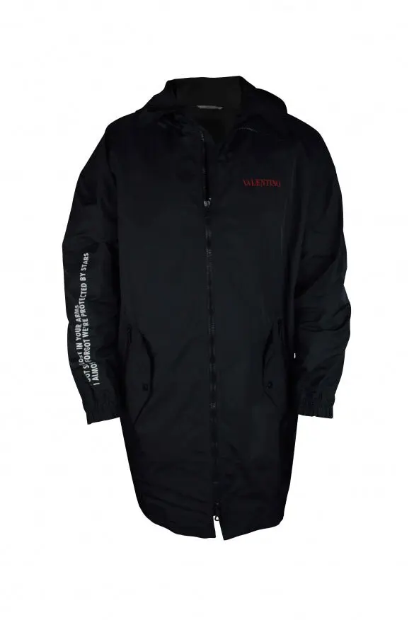 Valentino Garavani Hooded Waterproof Jacket With Moon Print - Black