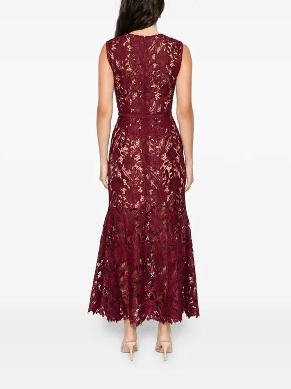 SELF-PORTRAIT Sleeveless Lace Midi Dress With Belt Detail