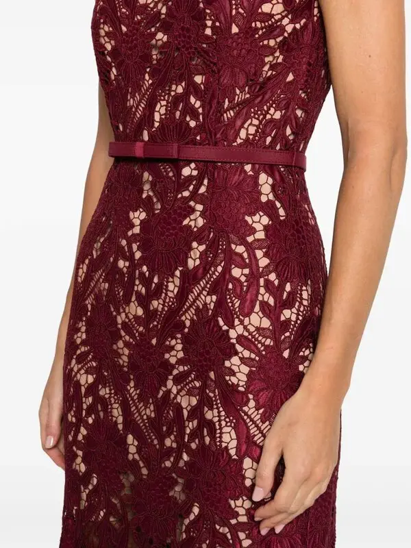 SELF-PORTRAIT Sleeveless Lace Midi Dress With Belt Detail