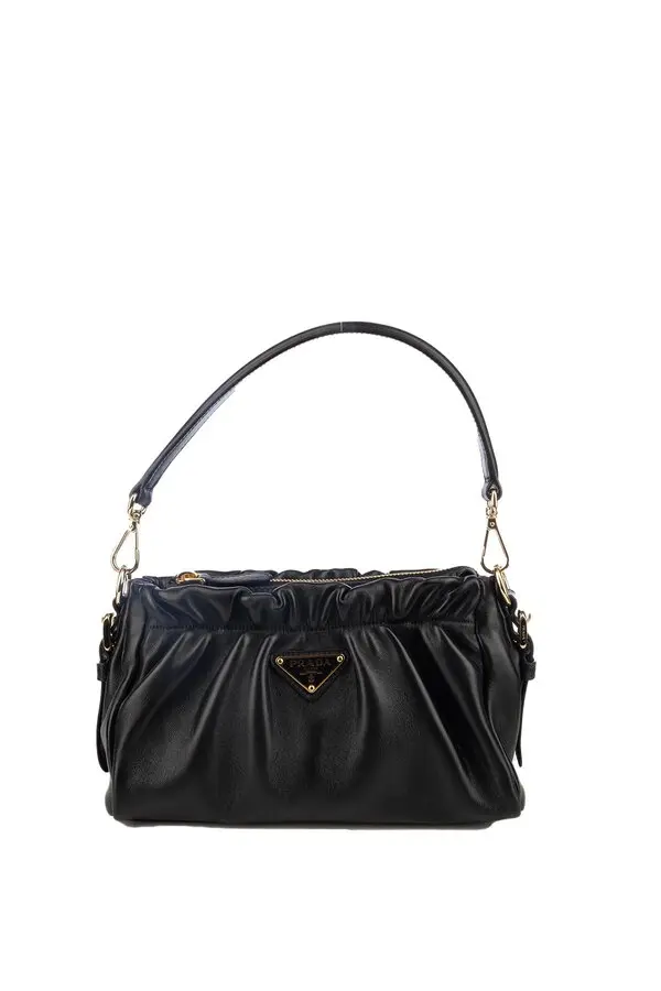 Prada Ruched Leather Shoulder Bag With Gold Tone Hardware - Multicolor