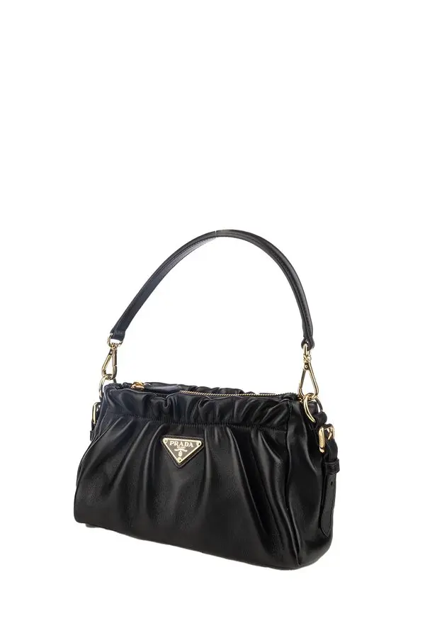 Prada Ruched Leather Shoulder Bag With Gold Tone Hardware - Multicolor