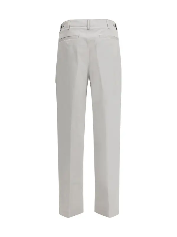 Fendi Cargo Trousers In Stretch Cotton Gabardine - Silver