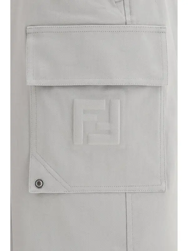 Fendi Cargo Trousers In Stretch Cotton Gabardine - Silver