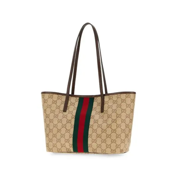 Gucci Beige Gg Pattern Canvas Tote Bag With Detachable Shoulder Strap