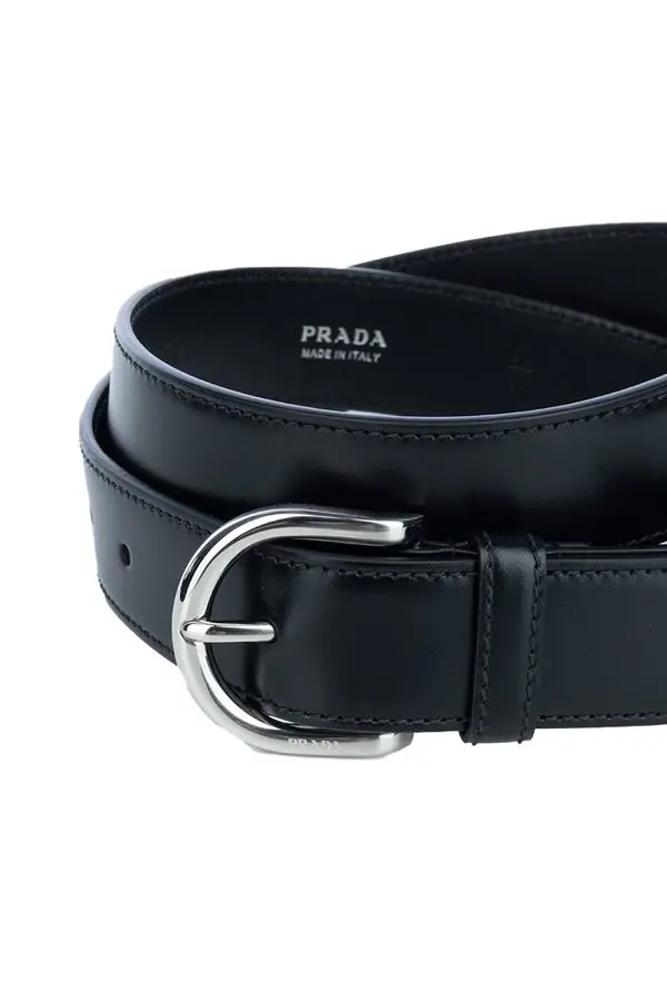 Prada Leather Belt With Silver Tone Buckle - Multicolor