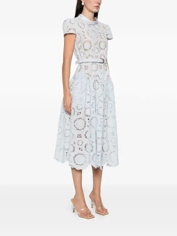 SELF-PORTRAIT Floral Lace Midi Dress - Blue
