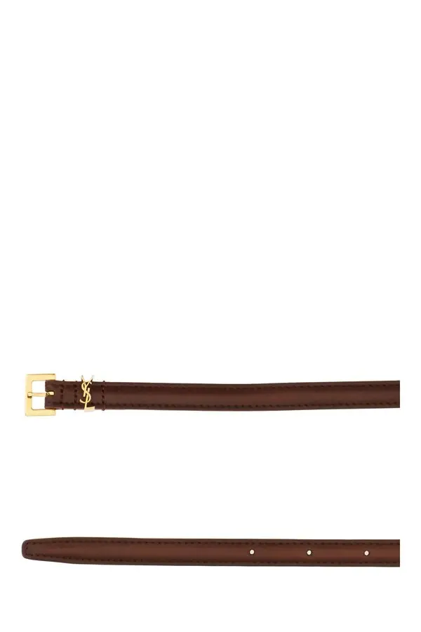 Saint Laurent Skinny Leather Belt With Logo Buckle