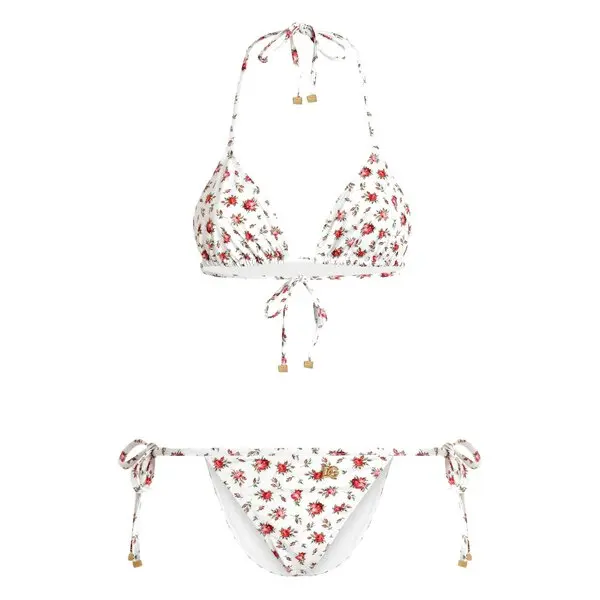 Dolce & Gabbana Floral Print Triangle Bikini - White