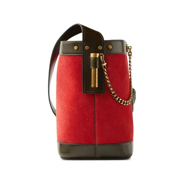 Versace Suede Bucket Bag With Medusa Cameo Patch