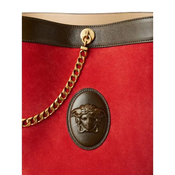 Versace Suede Bucket Bag With Medusa Cameo Patch
