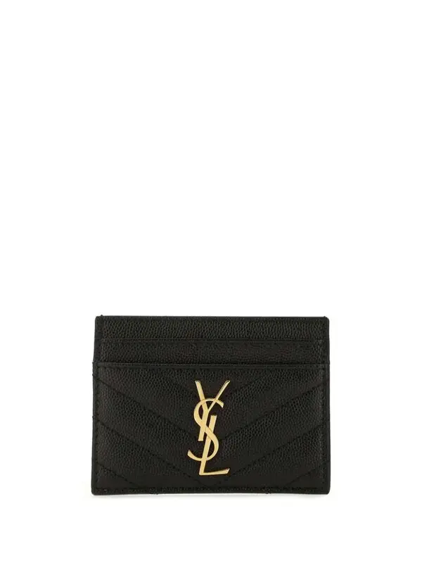 Saint Laurent Cassandre Matelassé Card Case In Grain De Poudre Leather - Black