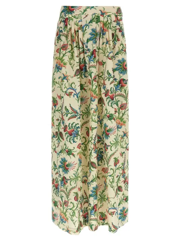 Etro Floral Pattern Cotton Poplin Pleated Skirt