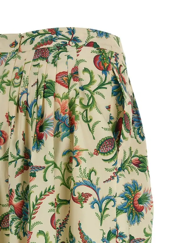 Etro Floral Pattern Cotton Poplin Pleated Skirt